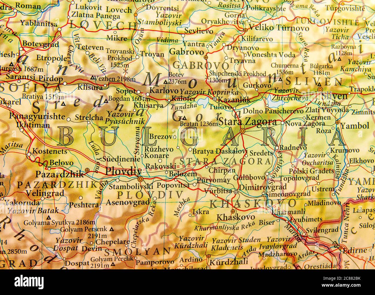 Geographic map of European country Bulgaria with important cities Stock ...