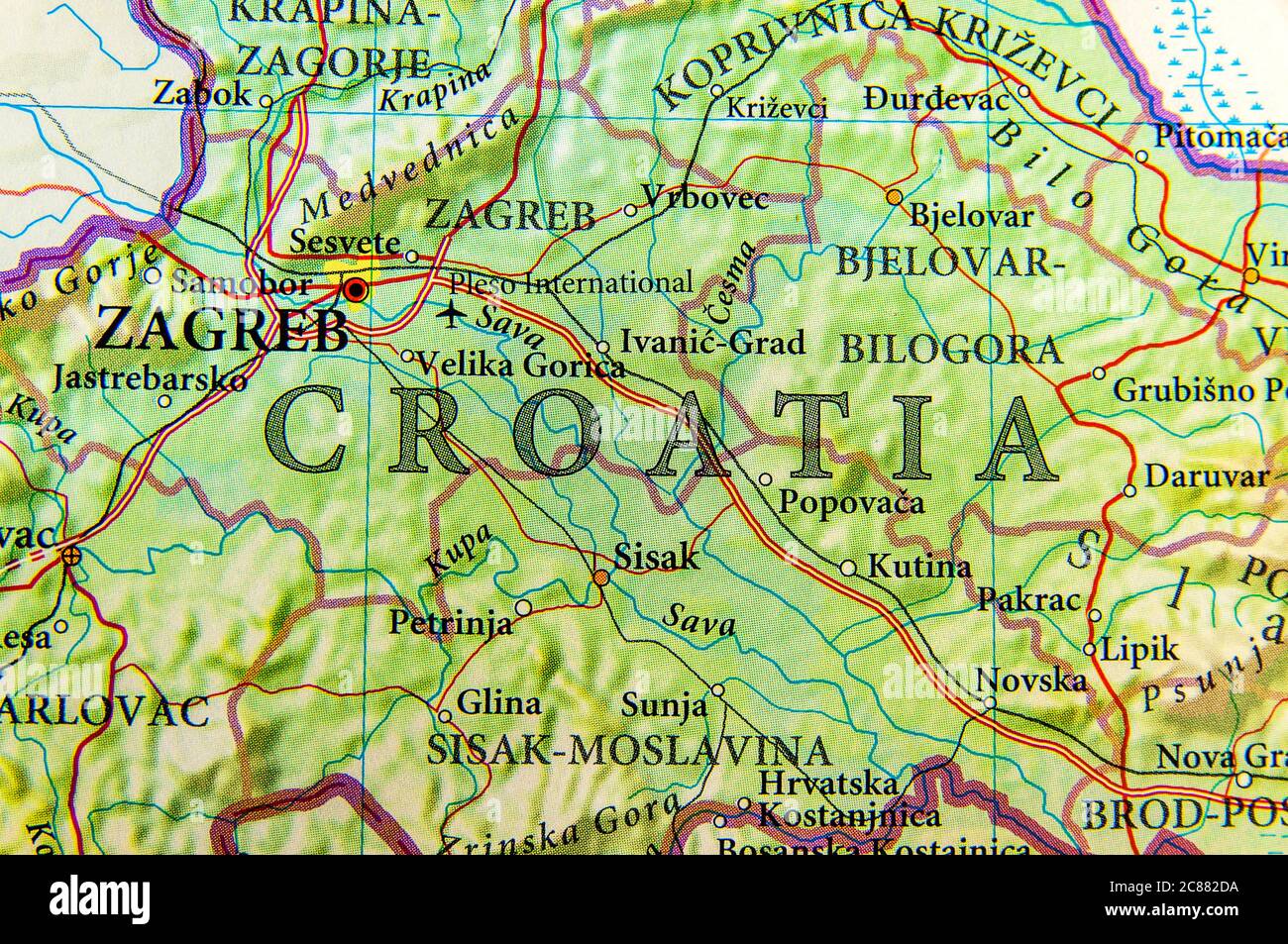 Geographic map of European country Croatia with important cities Stock ...
