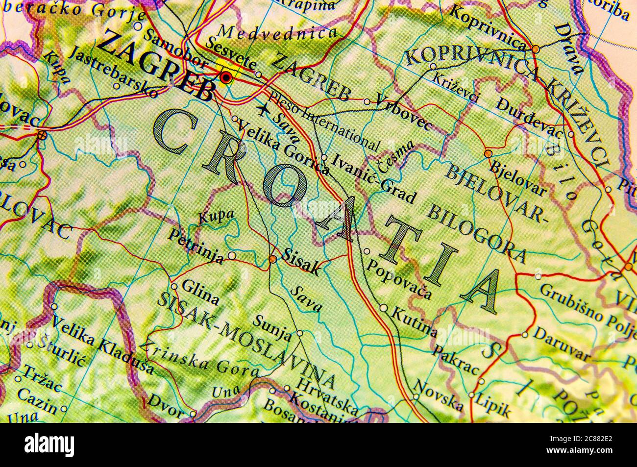 Geographic map of European country Croatia with important cities Stock ...