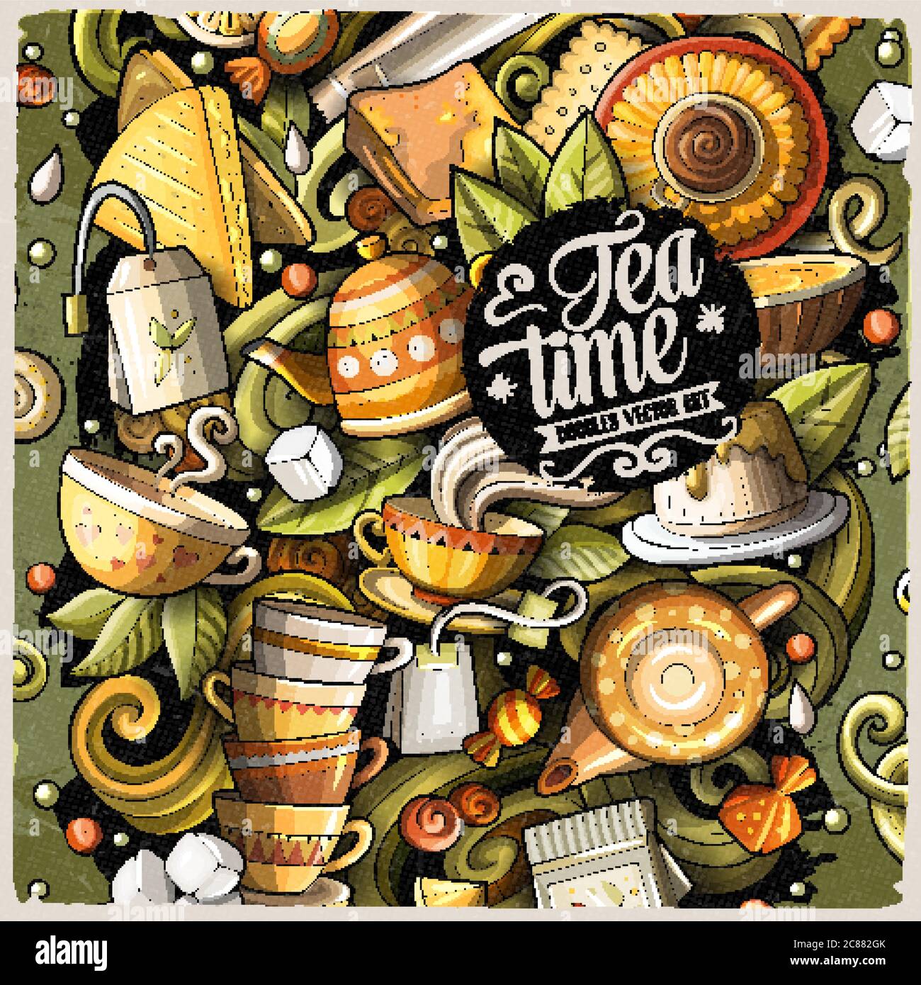 Cartoon vector doodles Tea time illustration Stock Vector Image & Art ...