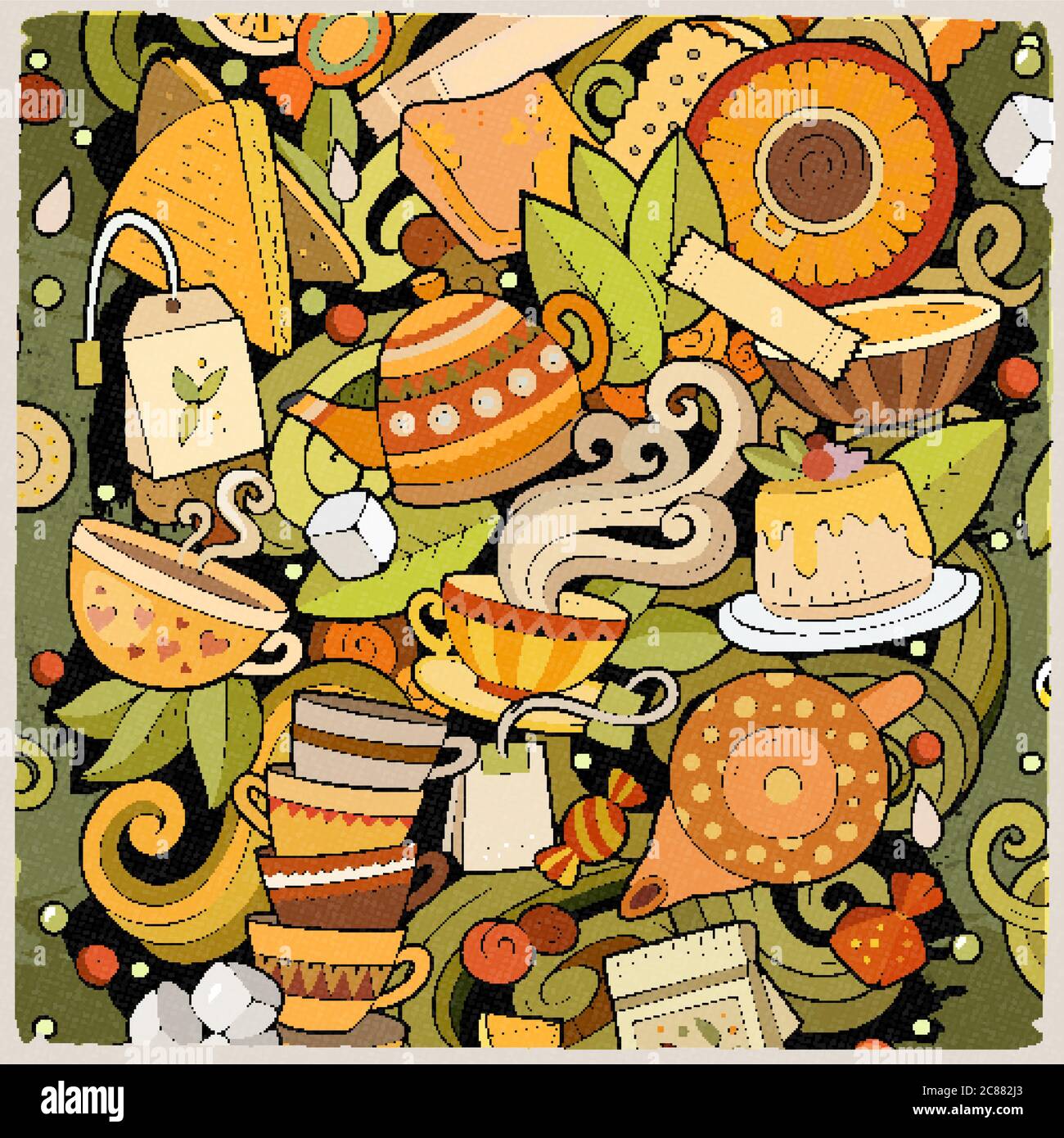 Cartoon vector doodles Tea illustration. Cafe funny picture Stock ...