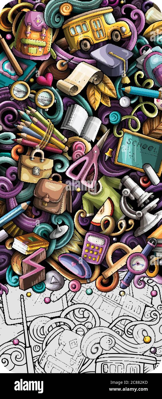 Cartoon cute colorful hand drawn doodles School background Stock Vector ...