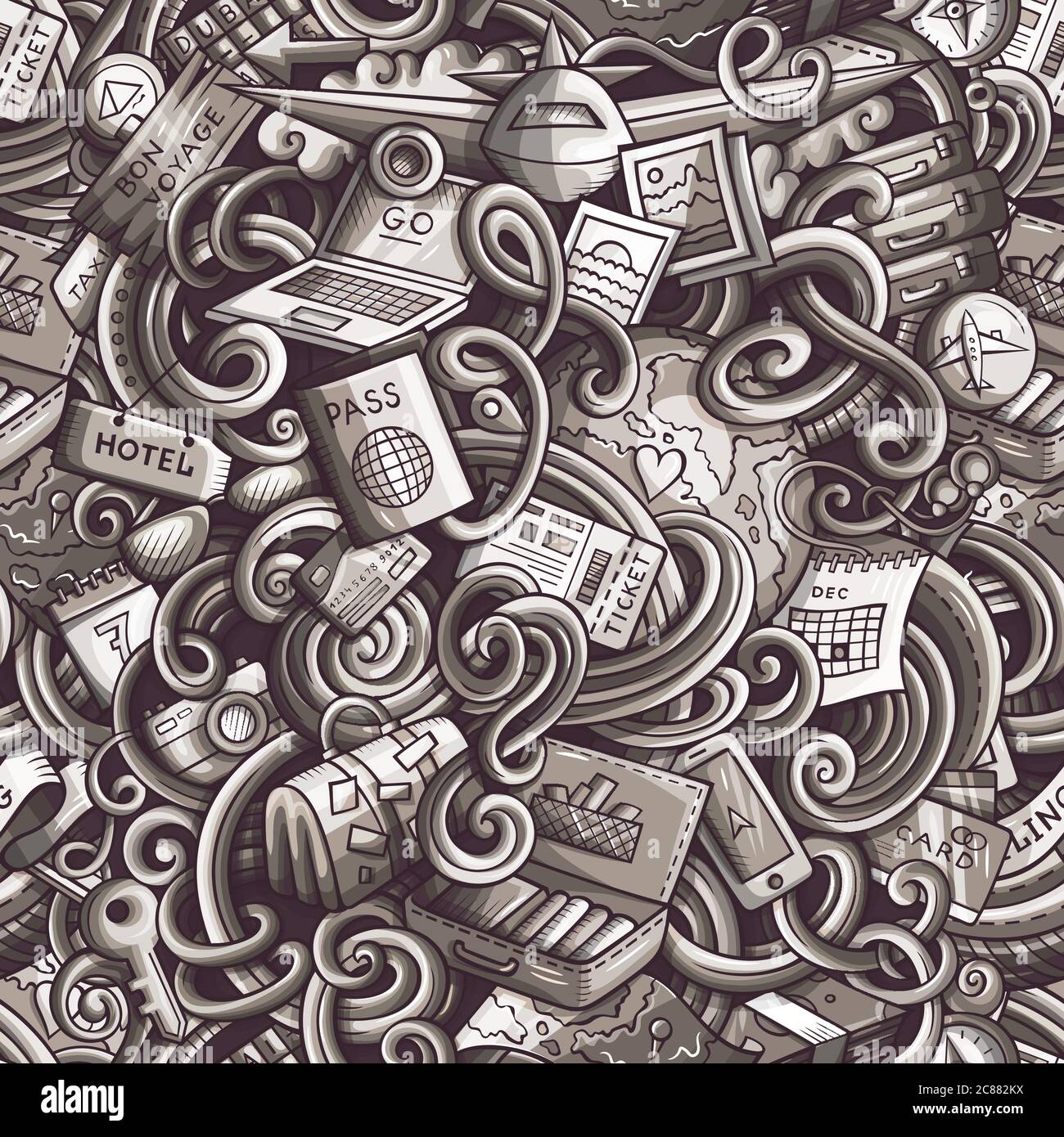 Cartoon doodles travel planning seamless pattern Stock Vector Image ...