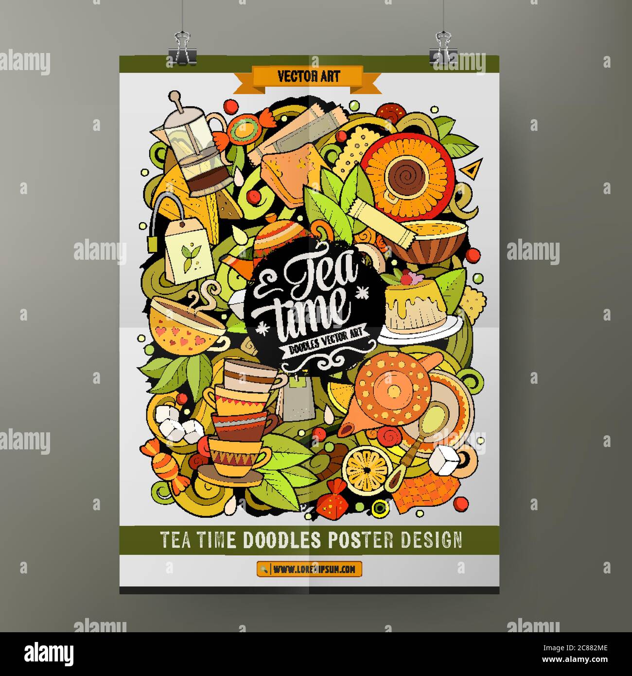Cartoon vector hand drawn doodles Tea poster template Stock Vector ...