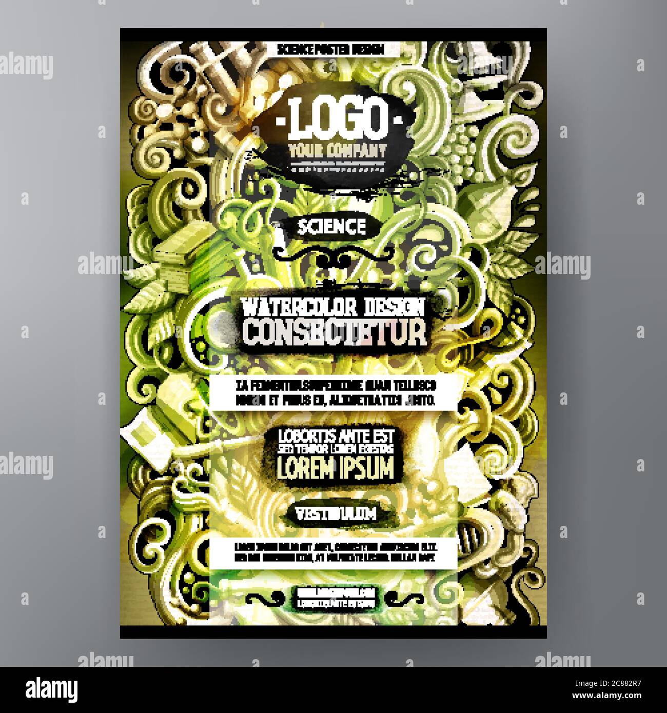 Cartoon watercolor hand drawn doodles Science poster design template ...