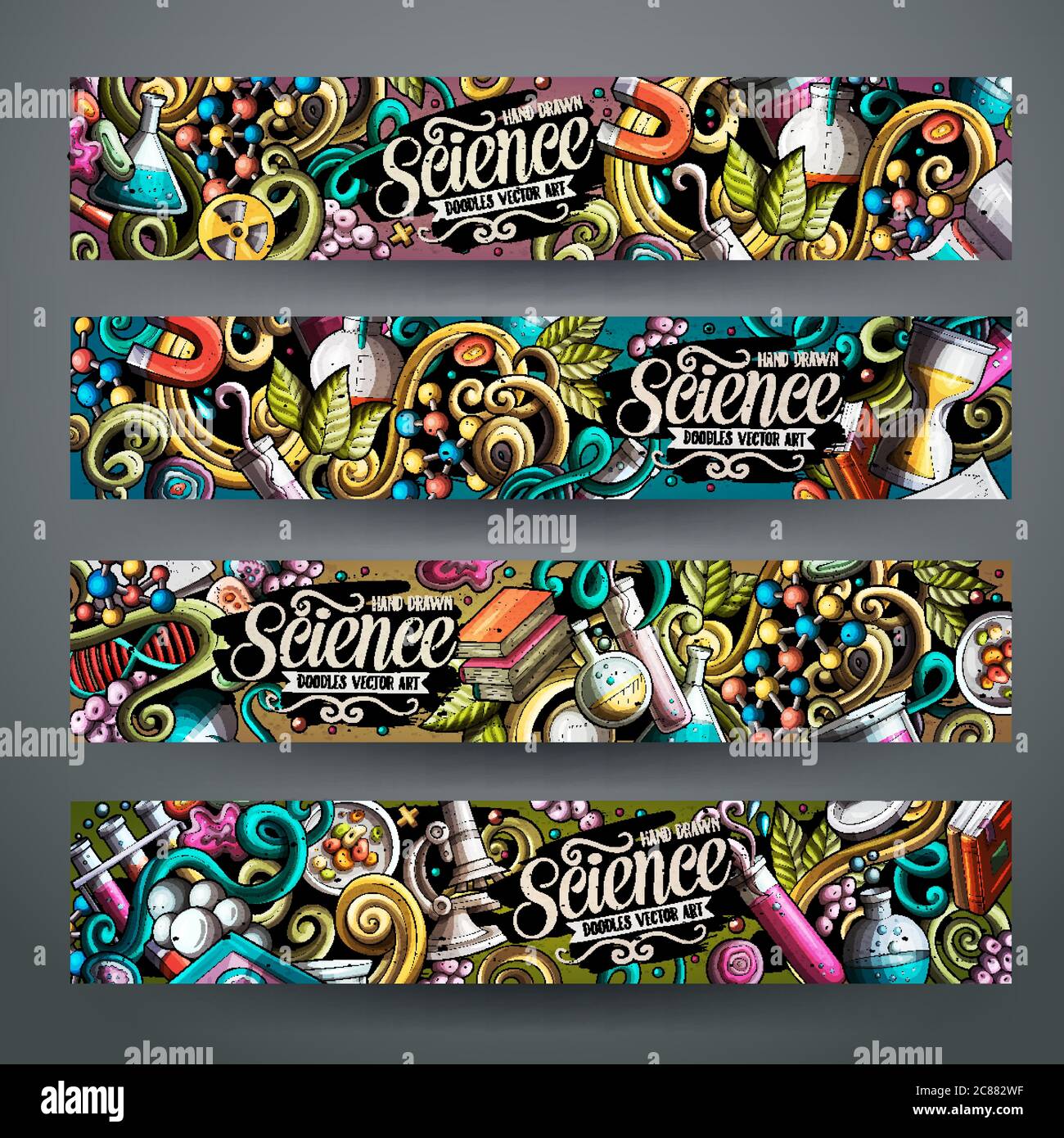 Cartoon colorful vector doodles Science vertical banners Stock Vector ...