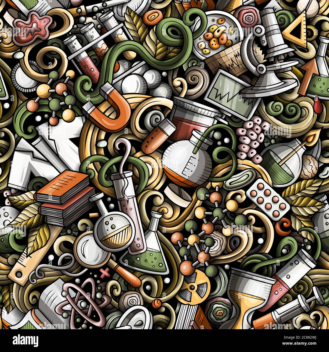 Science hand drawn doodles seamless pattern Stock Vector Image & Art ...