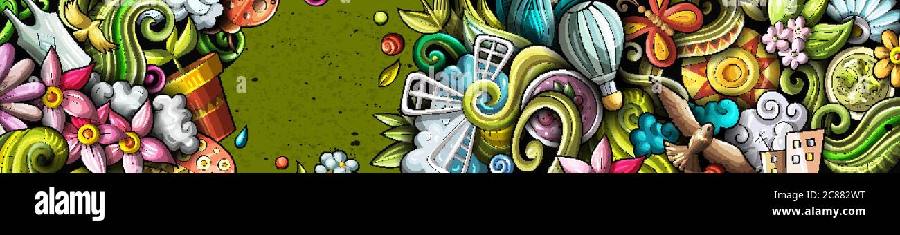 Spring hand drawn doodle banner. Cartoon detailed flyer Stock Vector ...