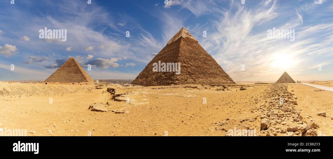 Great Pyramids of Egypt, beautiful desert panorama of Giza Stock Photo ...