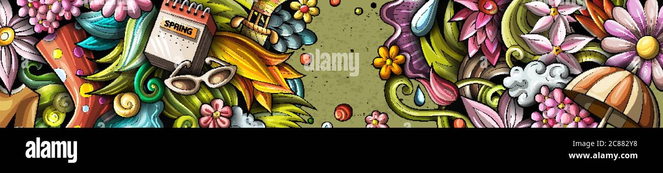 Spring hand drawn doodle banner. Cartoon detailed flyer Stock Vector ...