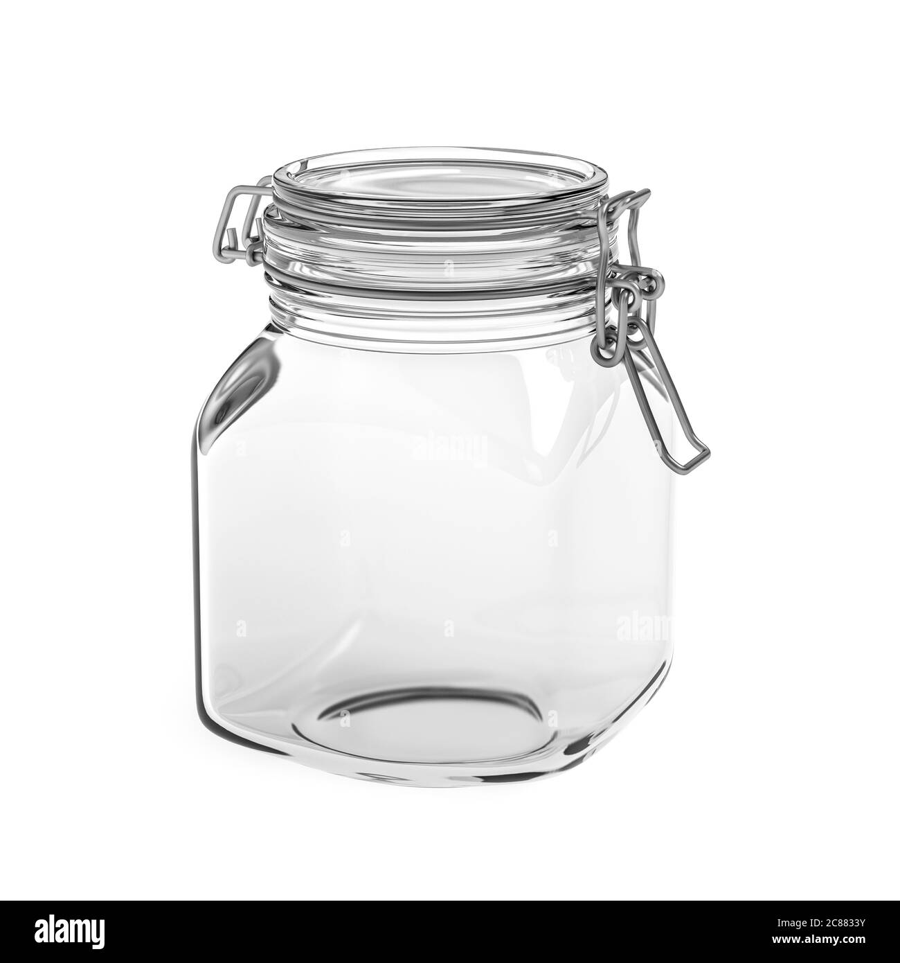 Empty square glass jar isolated on white background - 3d render Stock ...