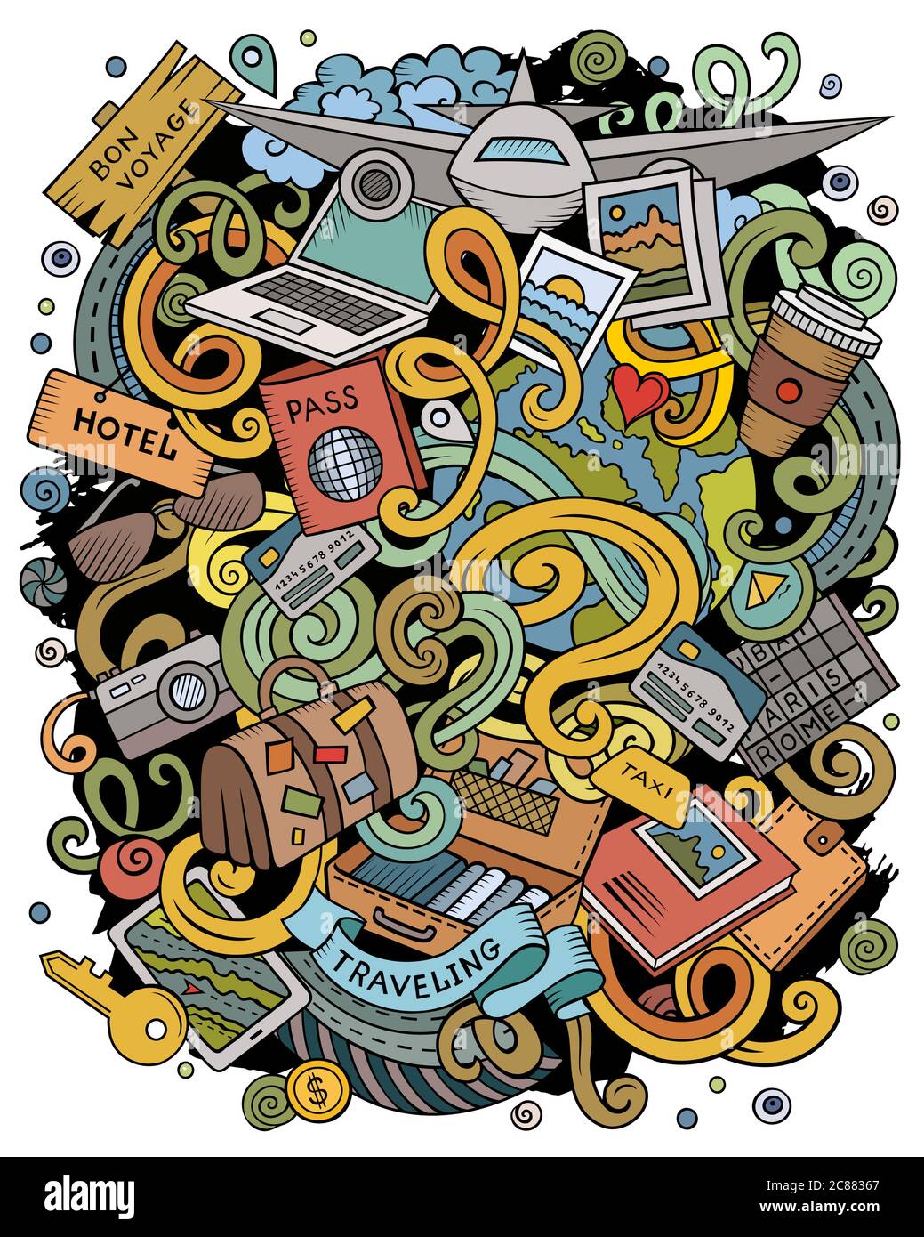 Travel hand drawn vector doodles illustration. Traveling poster design ...