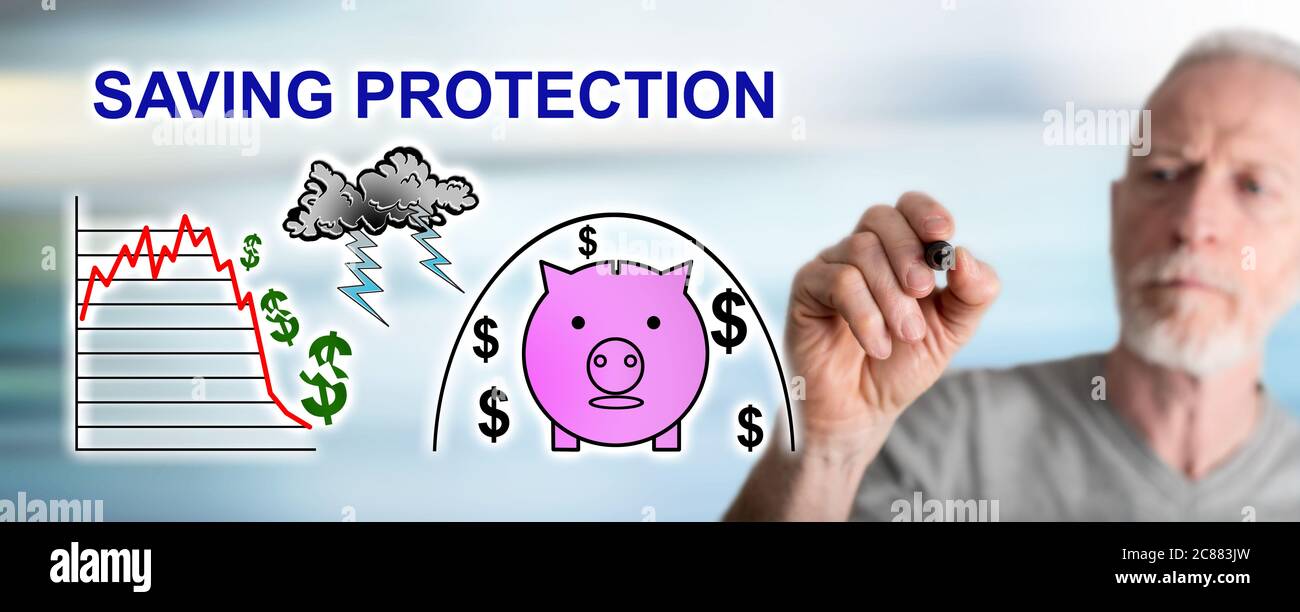 Saving protection concept drawn by a man Stock Photo - Alamy