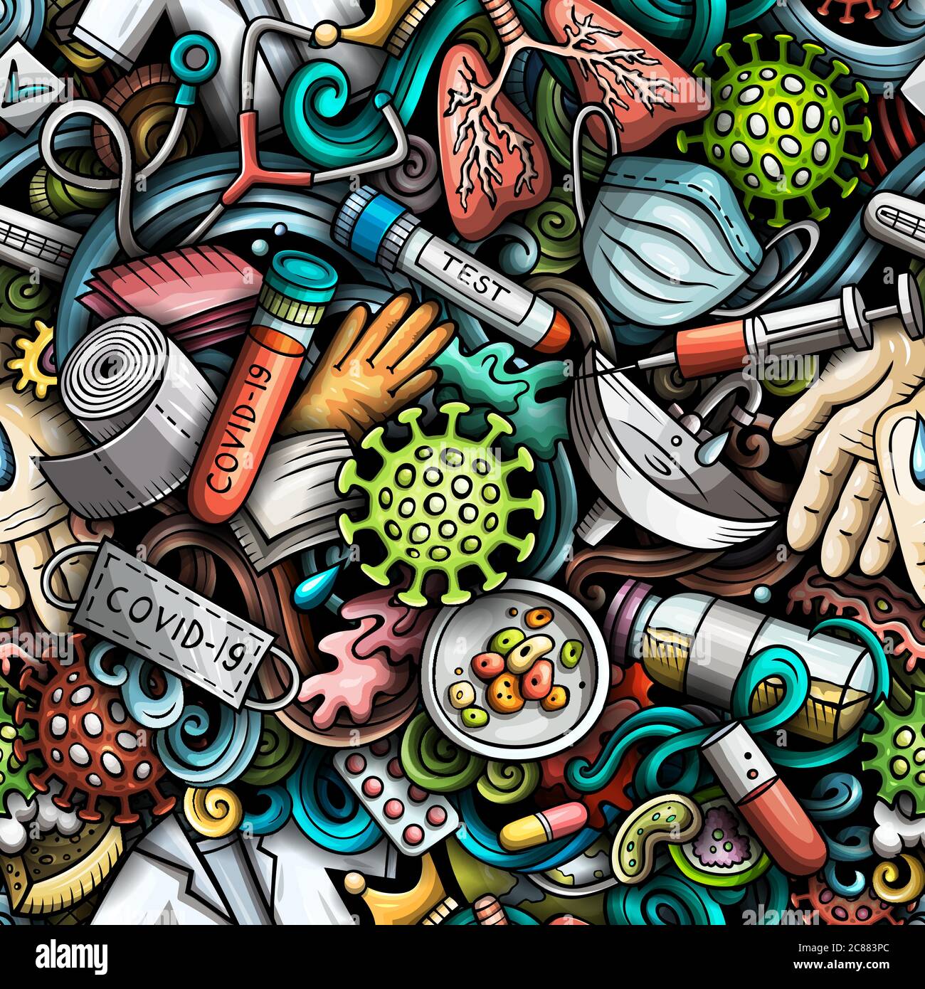Cartoon cute doodles hand drawn Epidemic seamless pattern Stock Vector ...