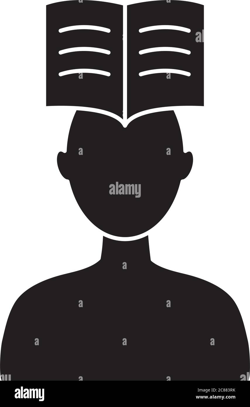 avatar man with book icon over white background, silhouette style ...