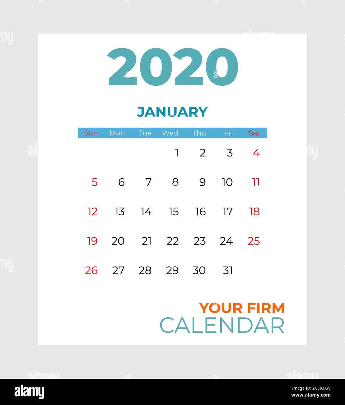 2020 january calendar vector template. Abstract empty isolated set 2020 ...