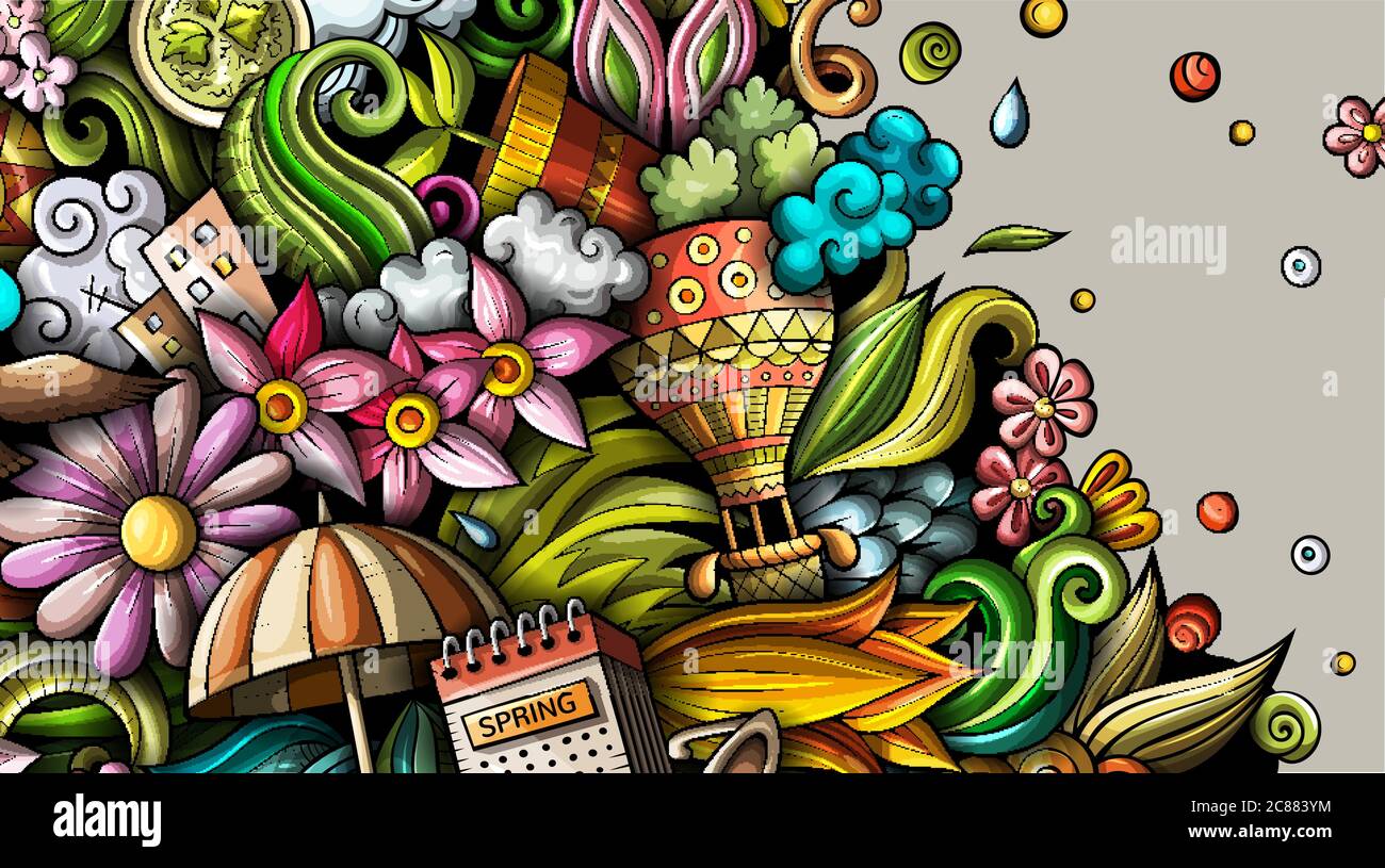 Spring hand drawn doodle banner. Cartoon detailed flyer Stock Vector ...