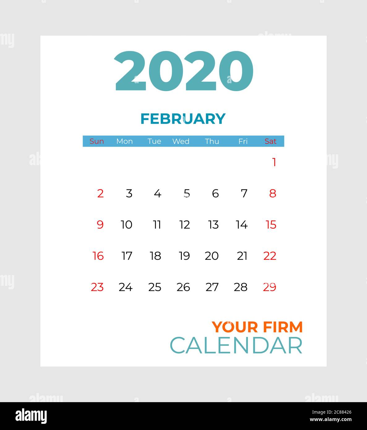 2020 february calendar vector template. Abstract empty isolated set ...