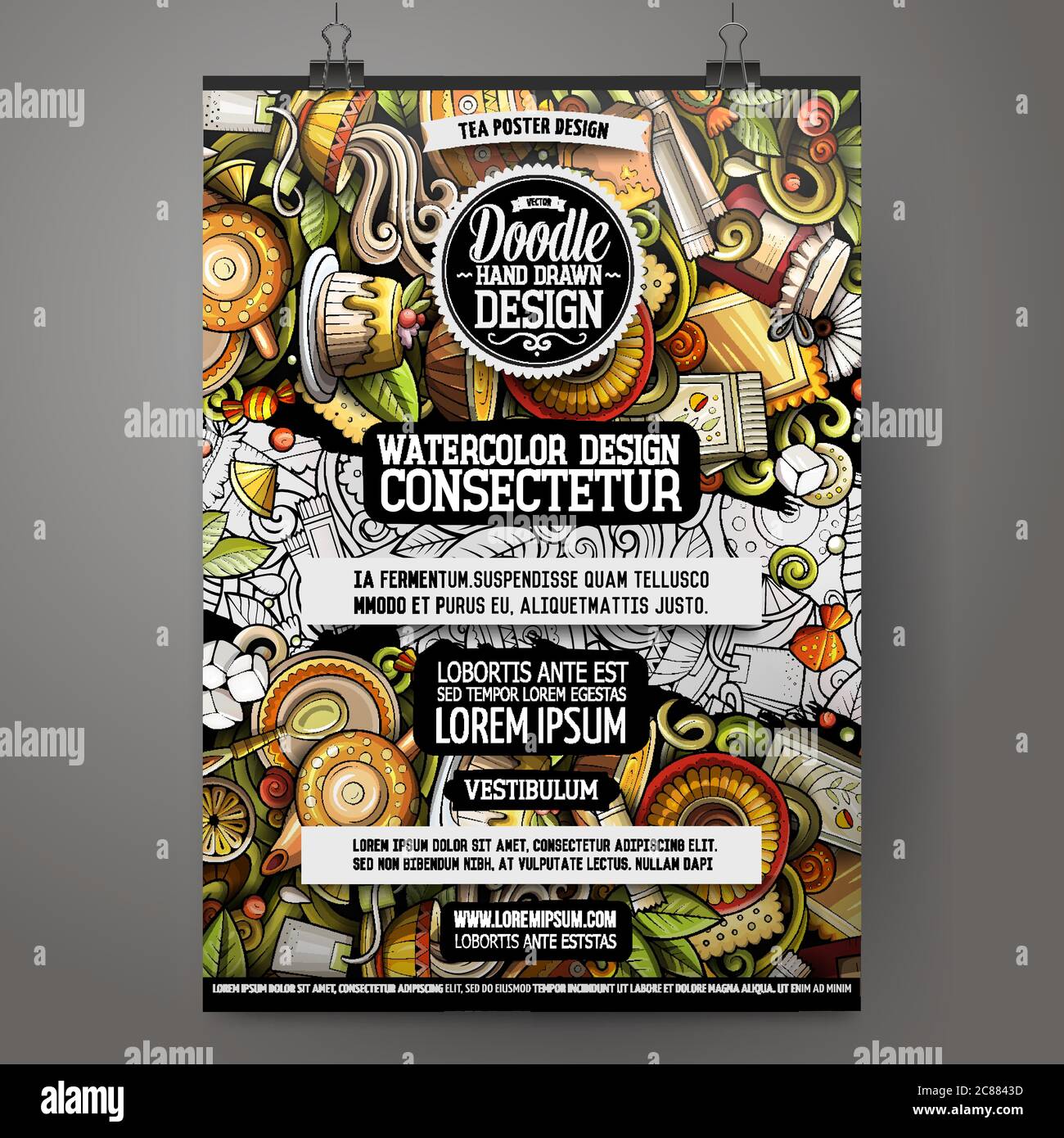 Cartoon hand drawn doodles Tea poster design Stock Vector Image & Art ...