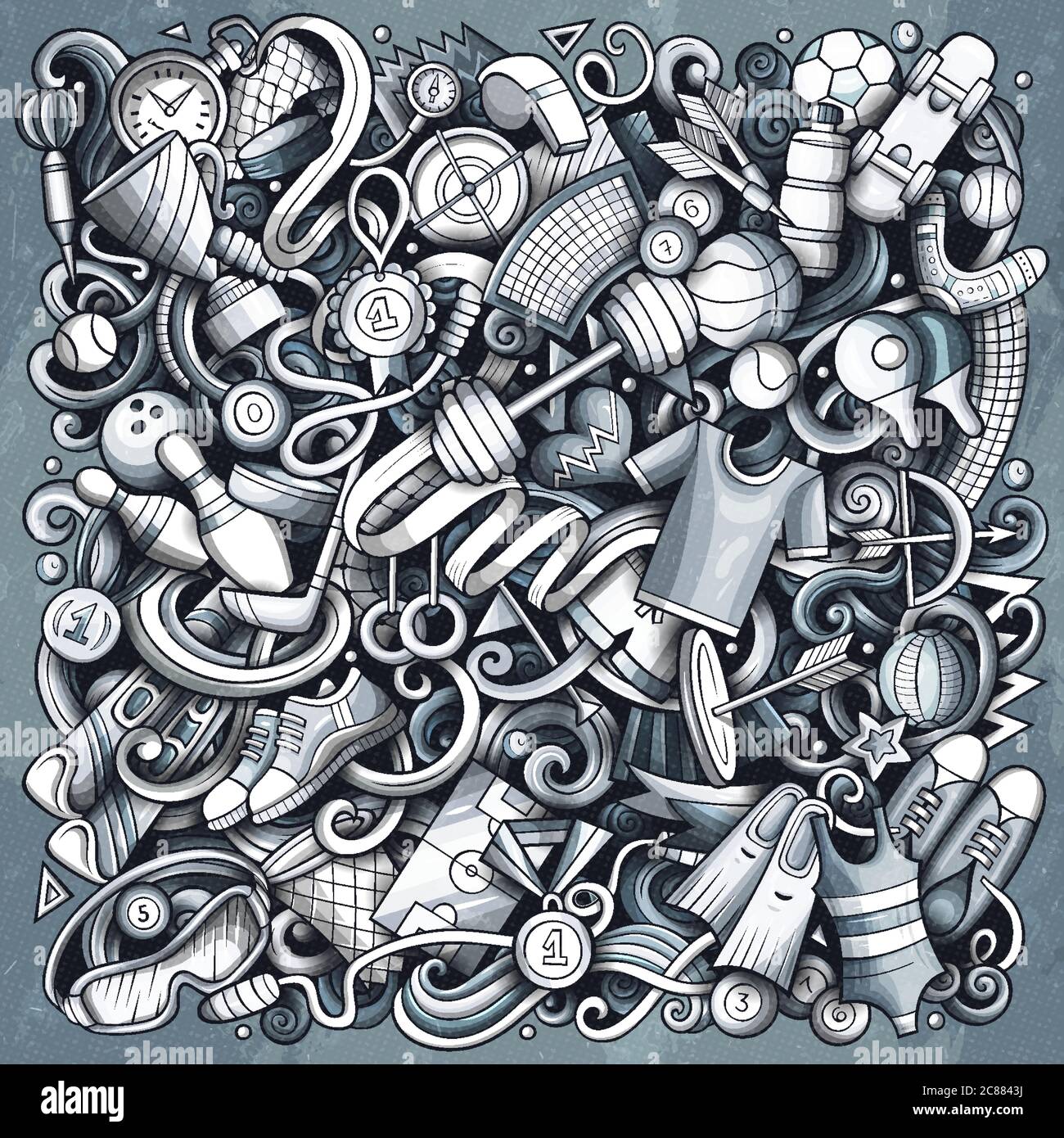 Sports hand drawn vector doodles illustration. Activities poster design ...