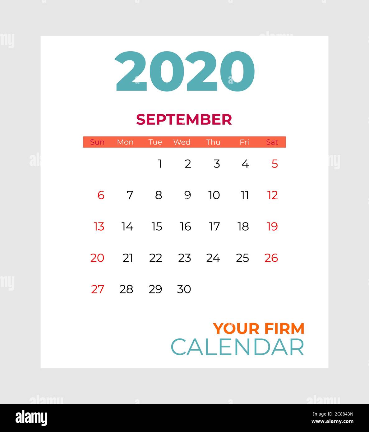 2020 september calendar vector template. Abstract empty isolated set ...
