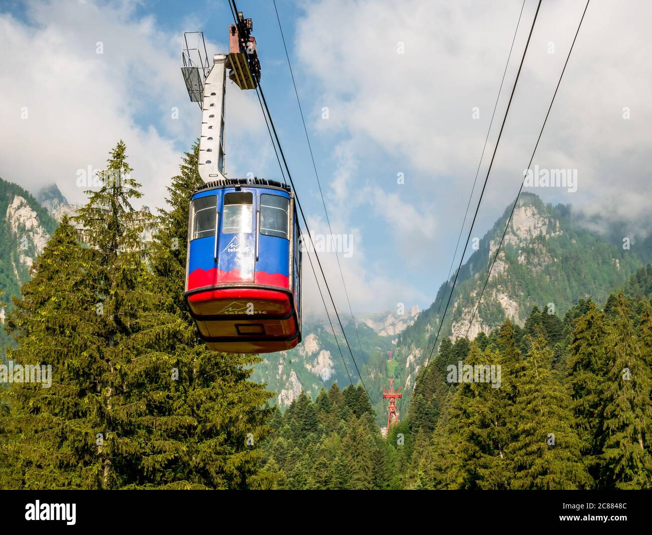 Busteni/Romania - 06.29.2020: Cable car or telecabin in the Bucegi ...