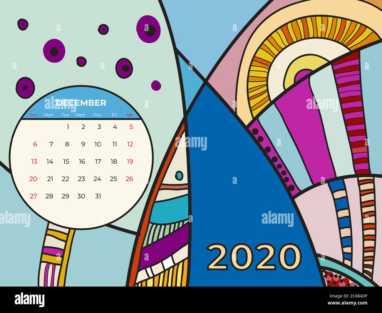 2020 December calendar abstract contemporary art vector. Desk, screen ...