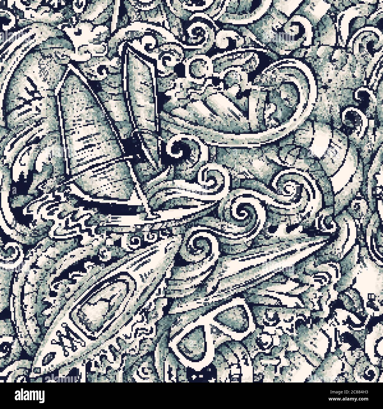 Water extreme sports vector hand drawn doodles seamless pattern Stock ...