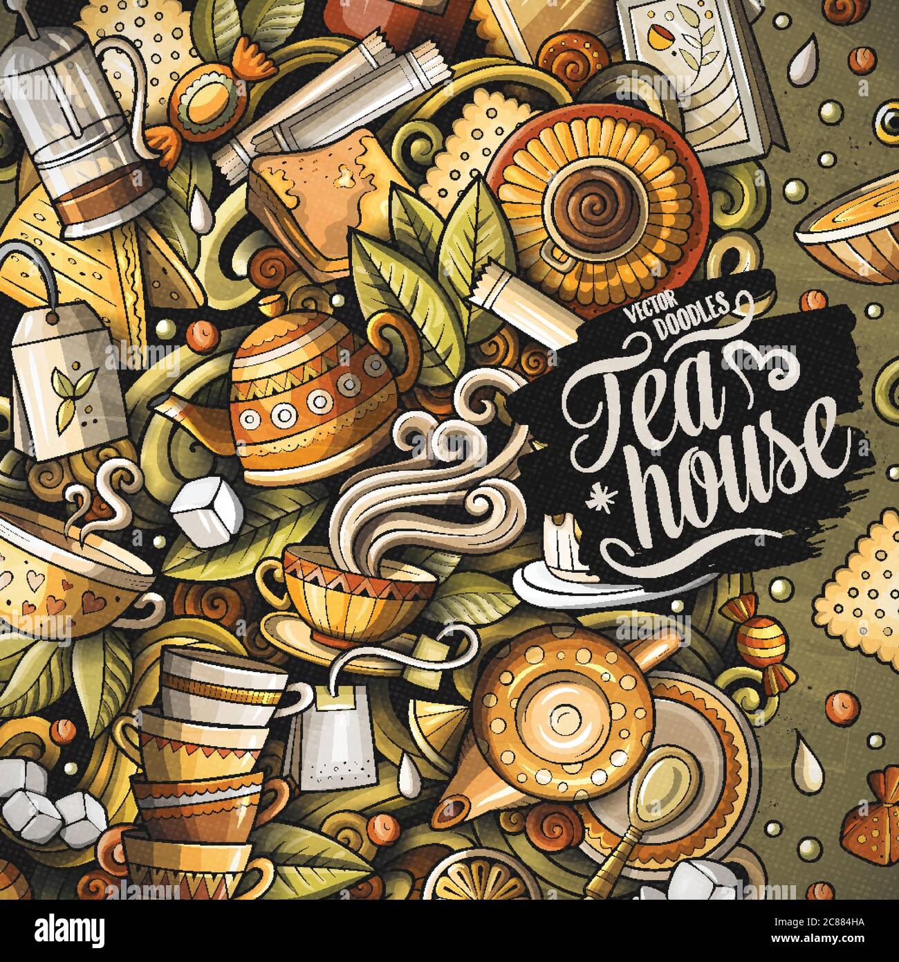 Cartoon vector doodles Tea time frame Stock Vector Image & Art - Alamy