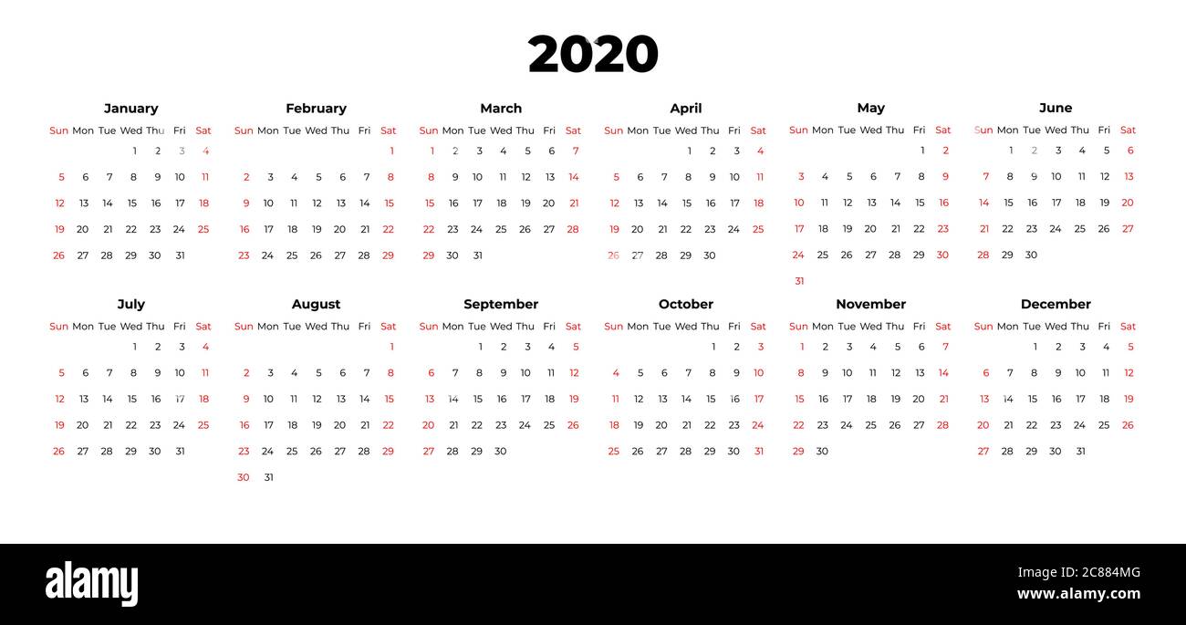 2020 calendar vector template. Abstract empty isolated set 2020 ...