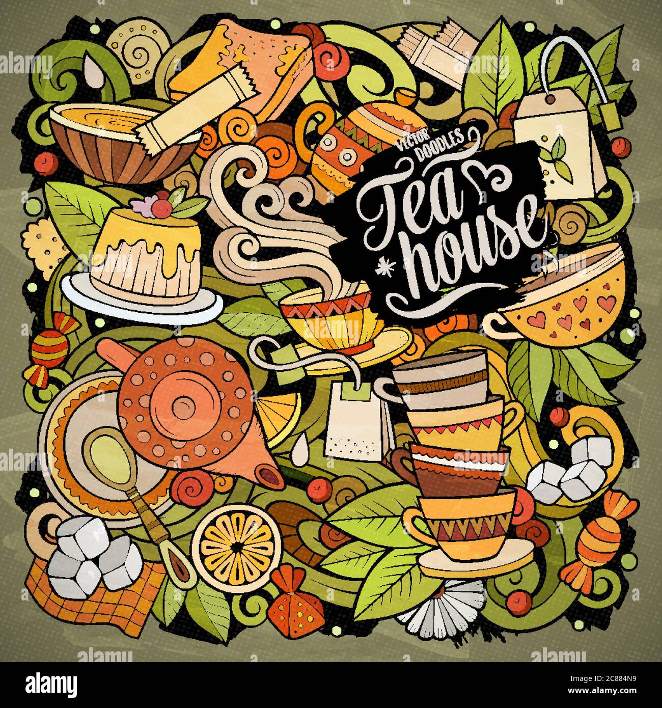 Cartoon vector doodles Tea illustration. Cafe funny picture Stock ...