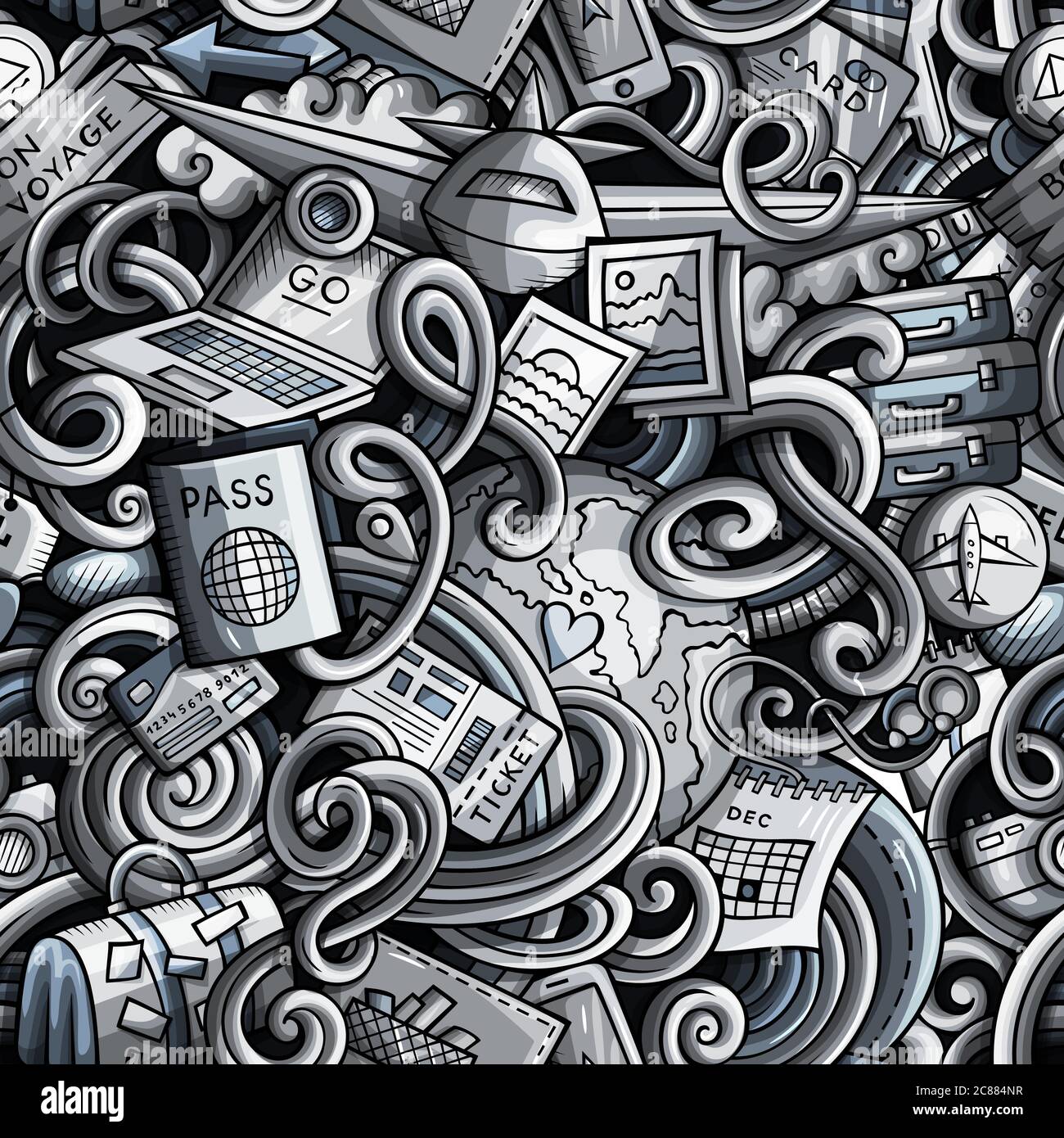 Cartoon doodles travel planning seamless pattern Stock Vector Image ...