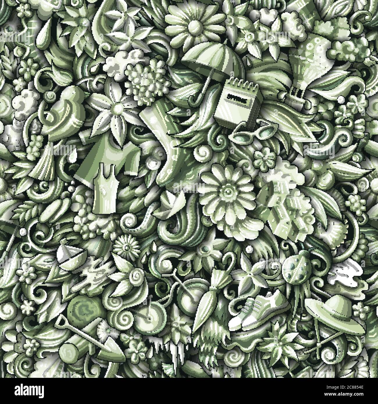 Cartoon cute doodles hand drawn Spring seamless pattern Stock Vector ...