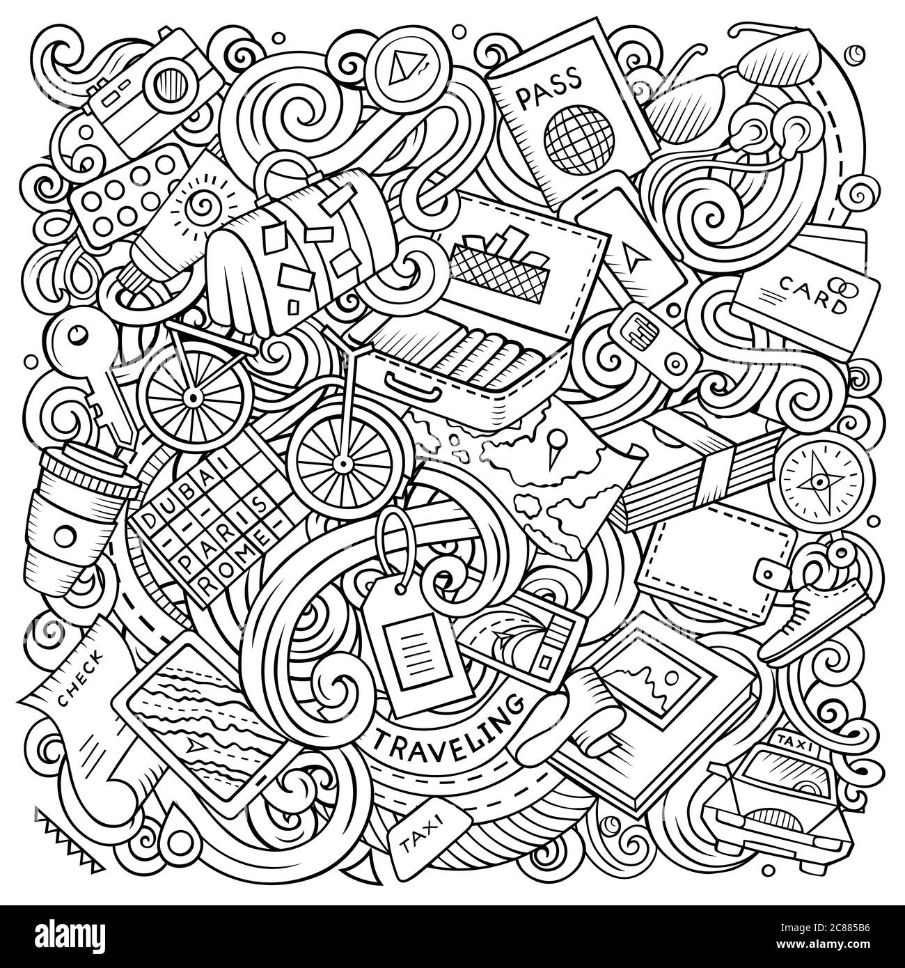 Travel hand drawn vector doodles illustration. Traveling poster design ...