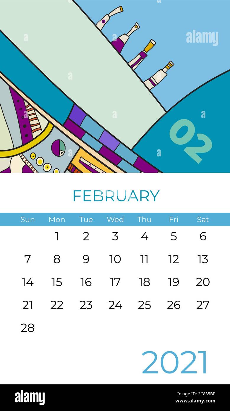 2021 february calendar abstract contemporary art vector. Desk, screen ...