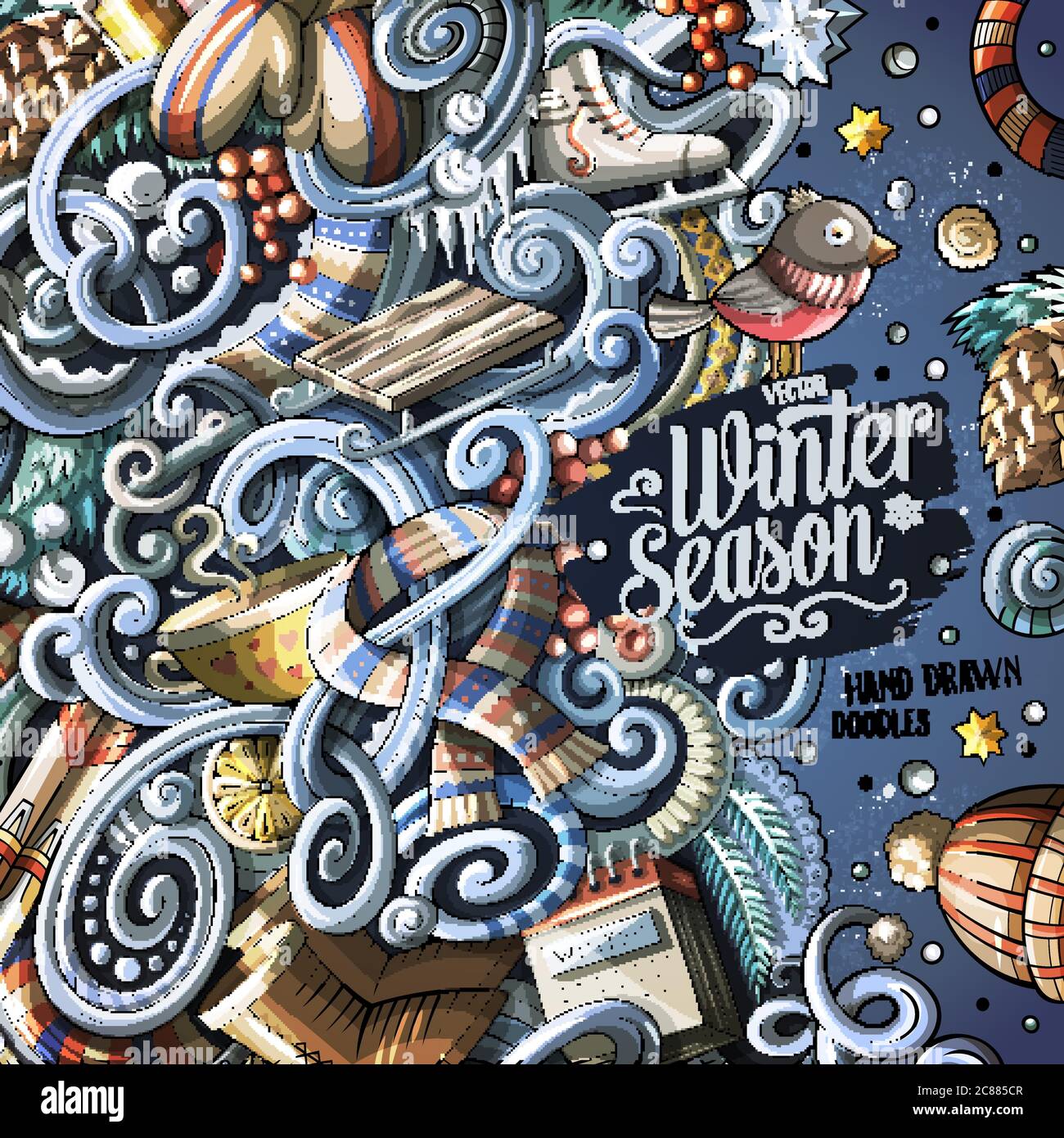 Cartoon cute doodles Winter season frame design Stock Vector Image ...