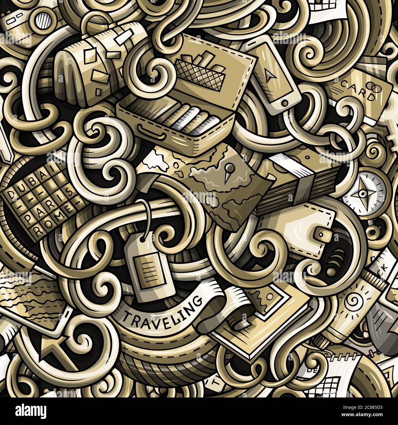 Cartoon doodles travel planning seamless pattern Stock Vector Image ...