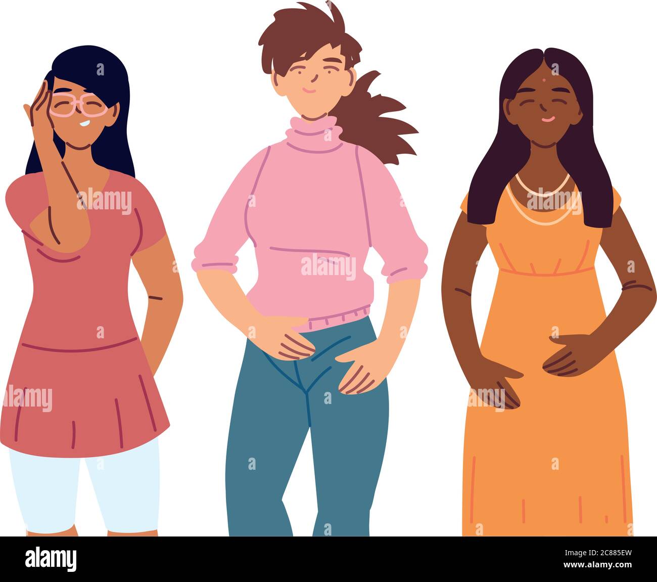 three women cartoons design, Cultural and friendship diversity theme ...