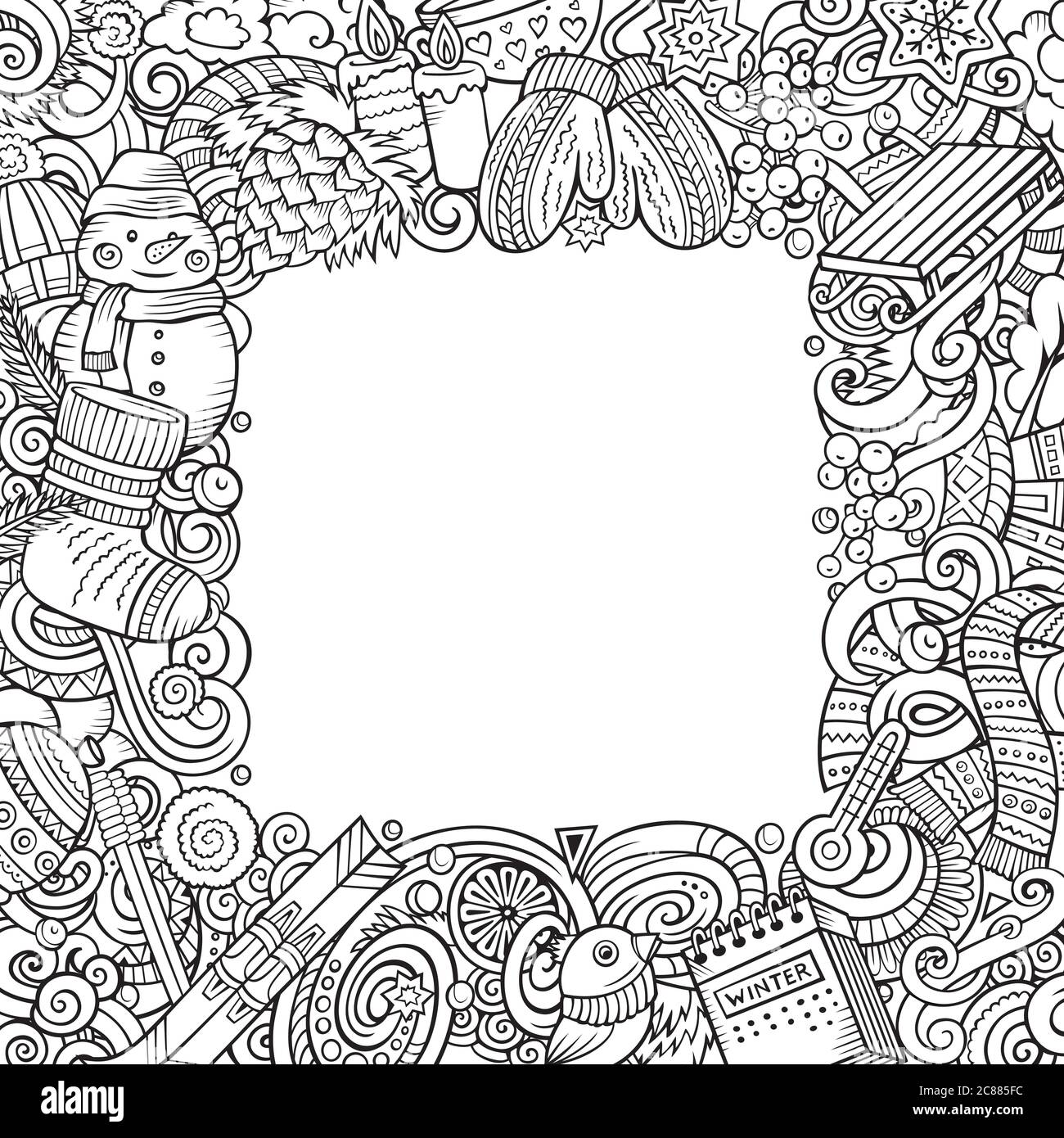 Cartoon vector doodles Winter square frame design Stock Vector Image ...