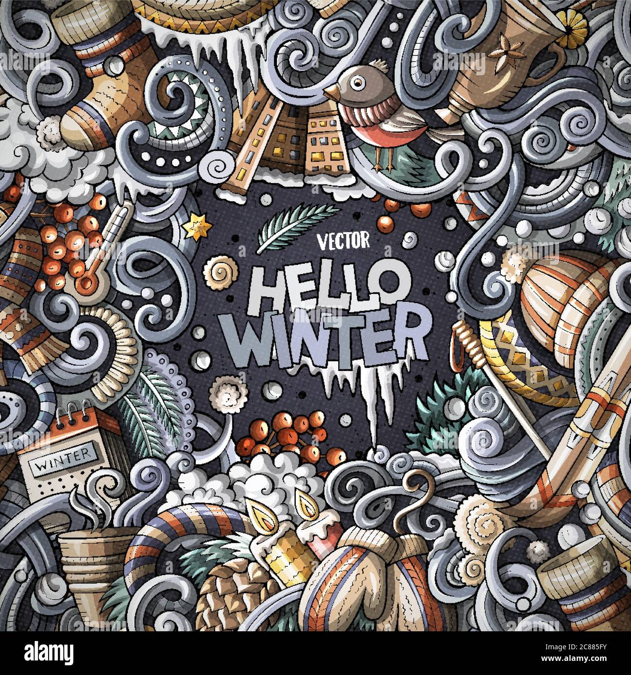 Cartoon cute doodles Winter season frame design Stock Vector Image ...