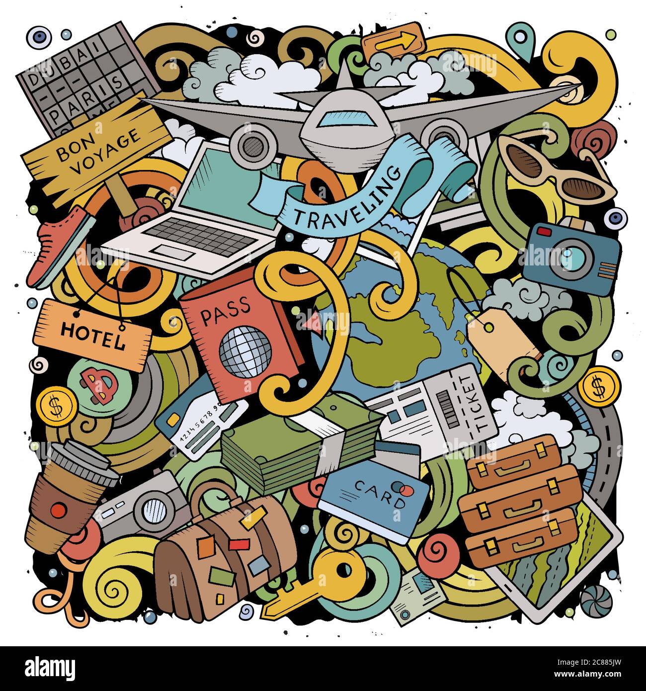 Cartoon vector doodles Travel illustration Stock Vector Image & Art - Alamy