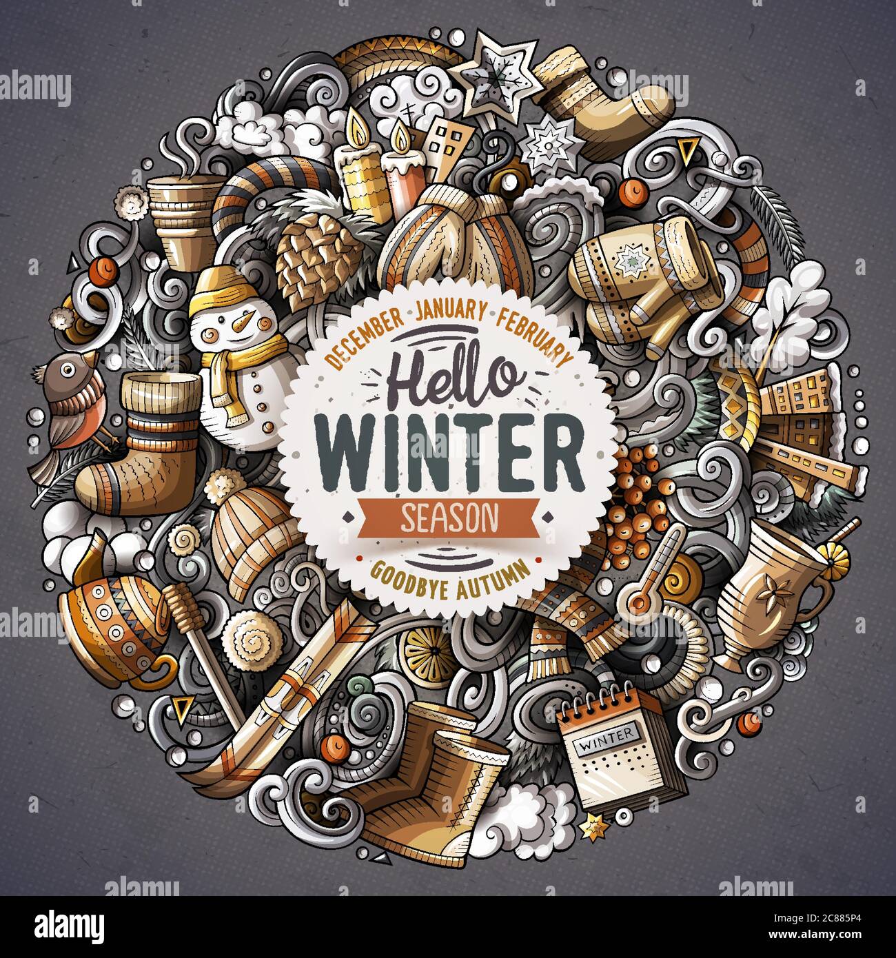 Cartoon vector doodles Winter illustration Stock Vector Image & Art - Alamy