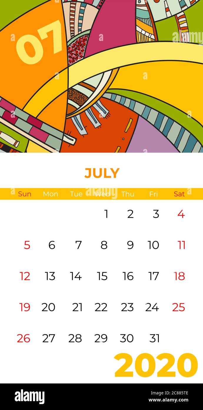 2020 July calendar abstract contemporary art vector. Desk, screen ...