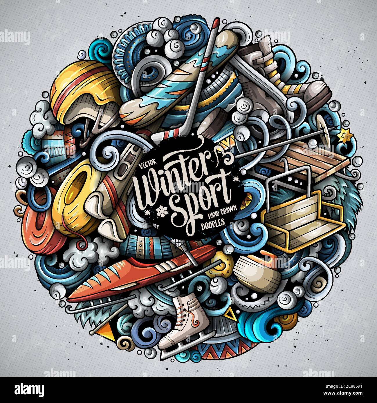 Winter Sports hand drawn vector doodles illustration. Ski resort poster ...