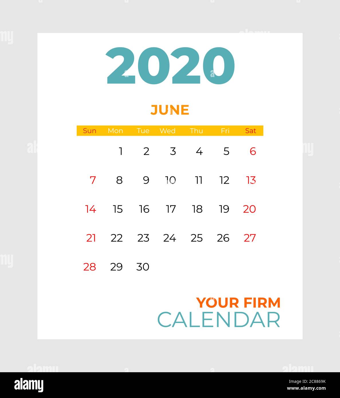 2020 june calendar vector template. Abstract empty isolated set 2020 ...