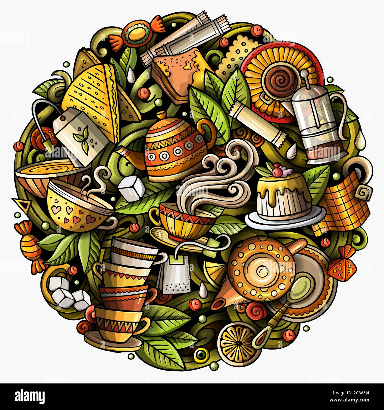 Cartoon vector doodles Tea illustration Stock Vector Image & Art - Alamy