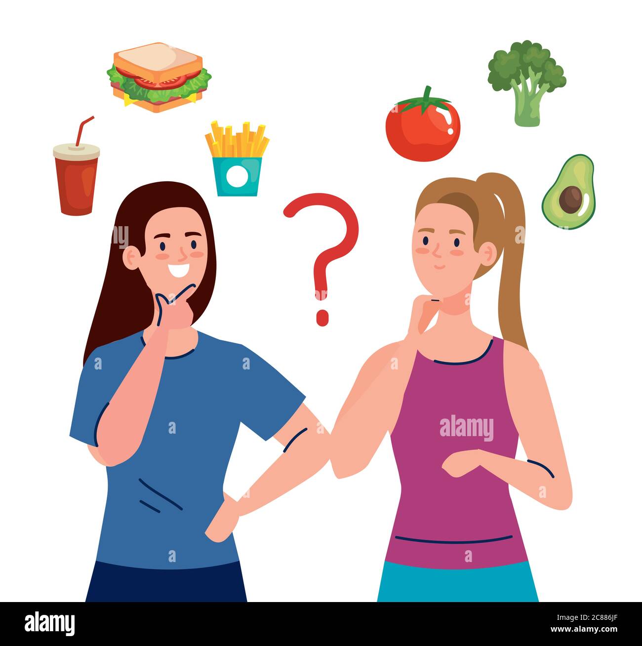 Women Choosing Between Healthy And Unhealthy Food Fast Food Vs