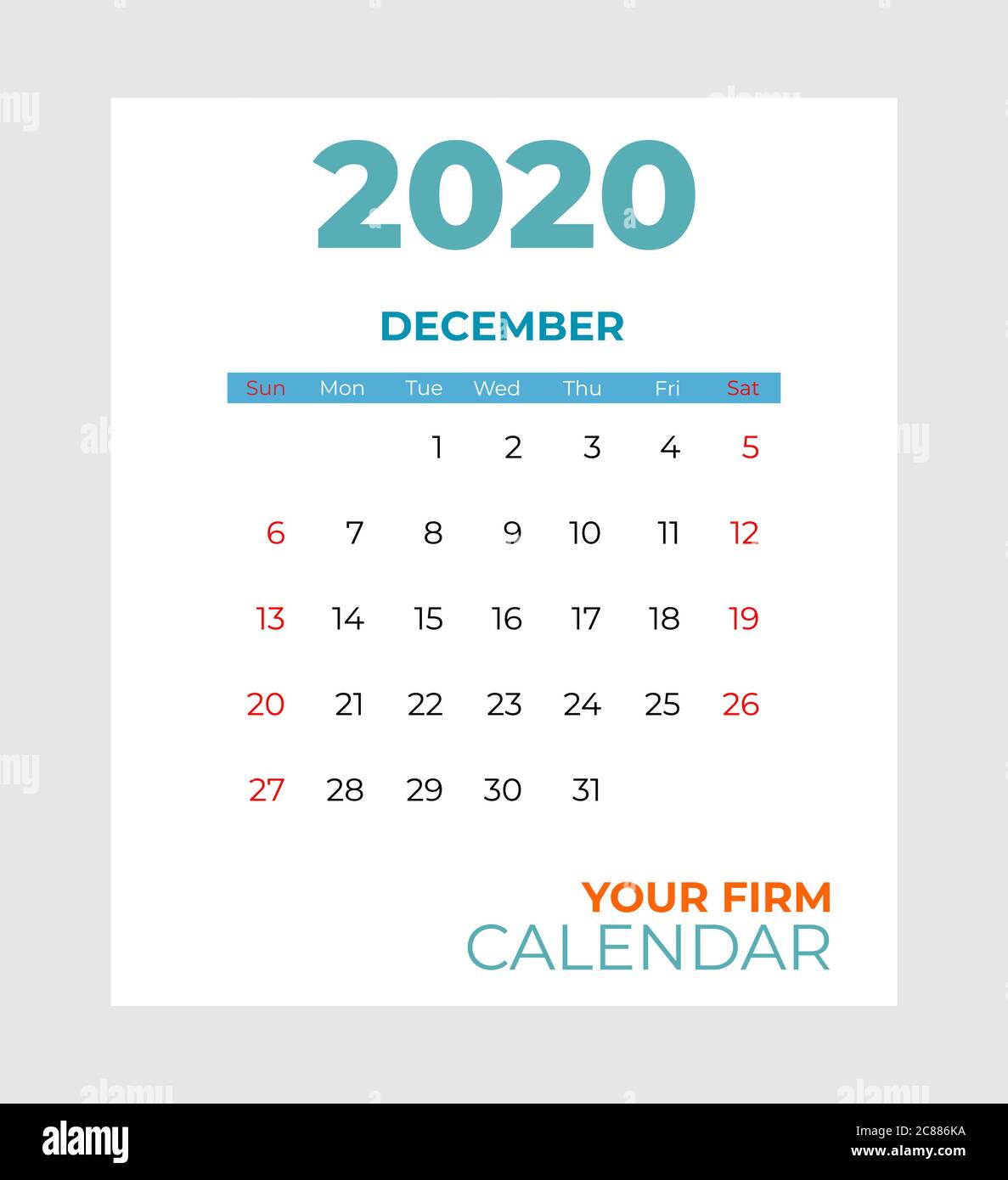 2020 december calendar vector template. Abstract empty isolated set ...