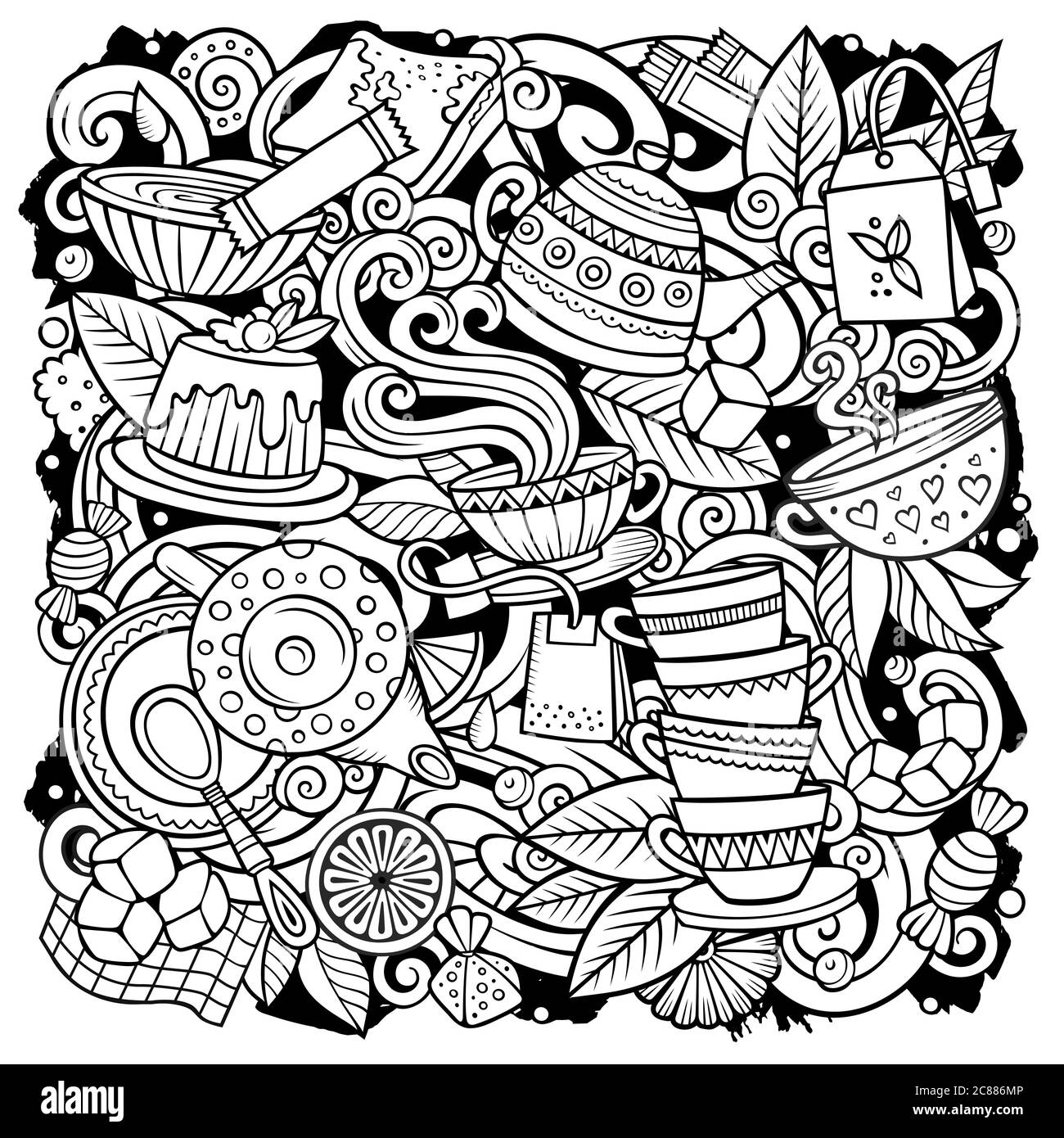 Cartoon vector doodles Tea illustration. Cafe funny picture Stock ...