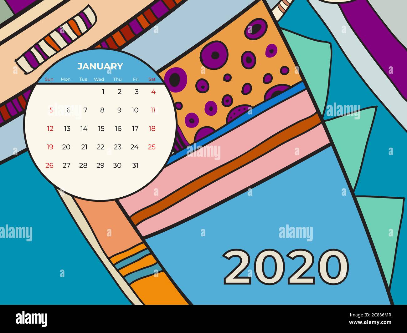 2020 january calendar abstract contemporary art vector. Desk, screen ...